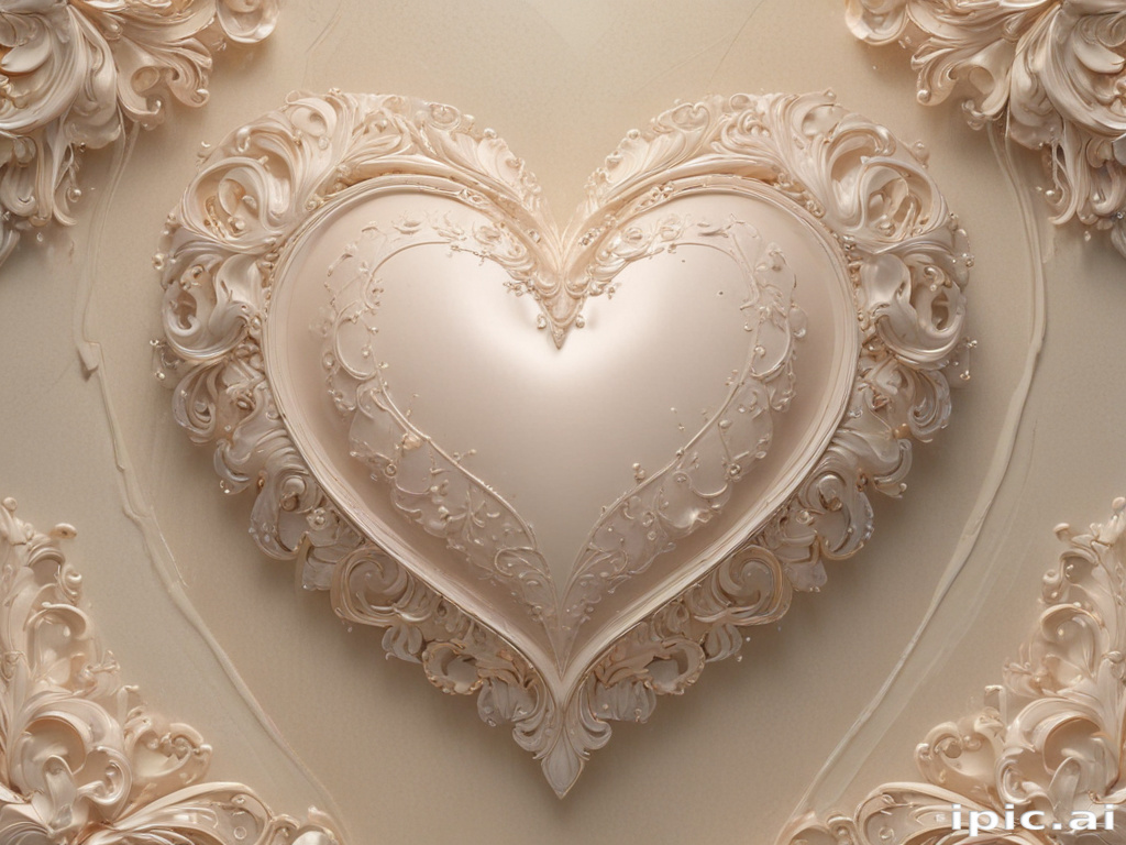 Intricate Creamy Heart Design Surrounded by Elegant Ornate Patterns and ...