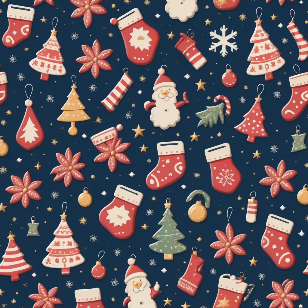 Colorful Christmas Pattern Featuring Festive Ornaments, Trees, and ...