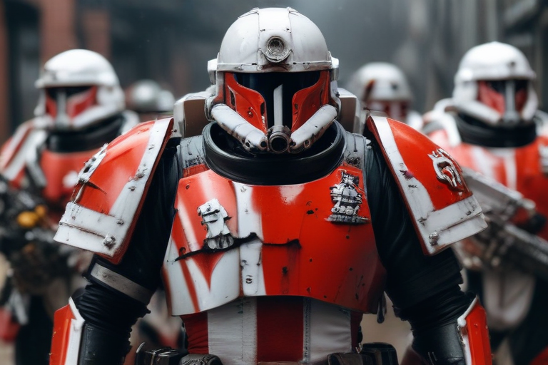 Warhammer 40k guard with red and white uniform