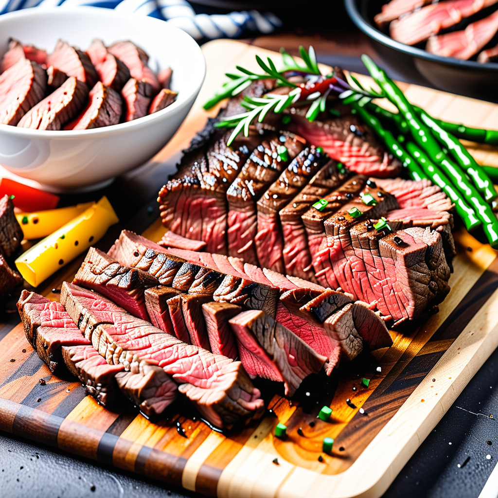 Deliciously Sliced Beef Tenderloin Platter with Fresh Herbs and Vegetables