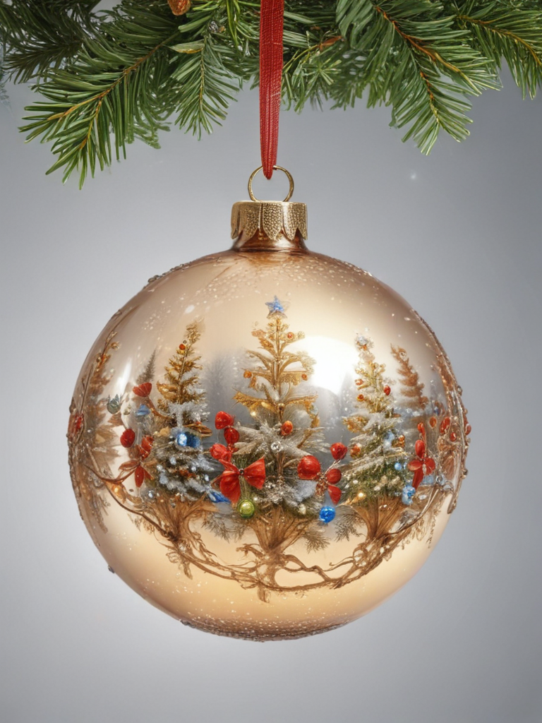 Beautifully Ornamented Christmas Bauble Featuring Festive Trees and ...