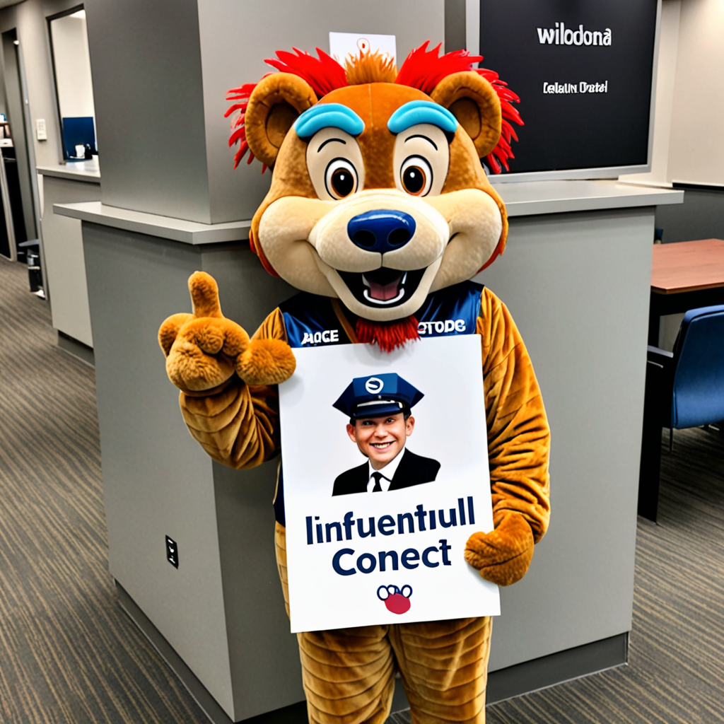 a mascot with a sign that says Influential Connect
