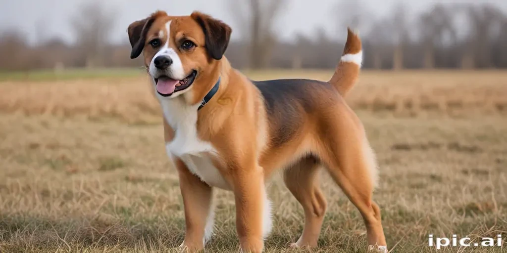 A Happy Dog Standing Proudly in a Sunny, Open Field.
