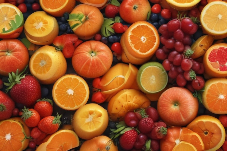 A Vibrant Display of Fresh Fruits in a Colorful Arrangement.