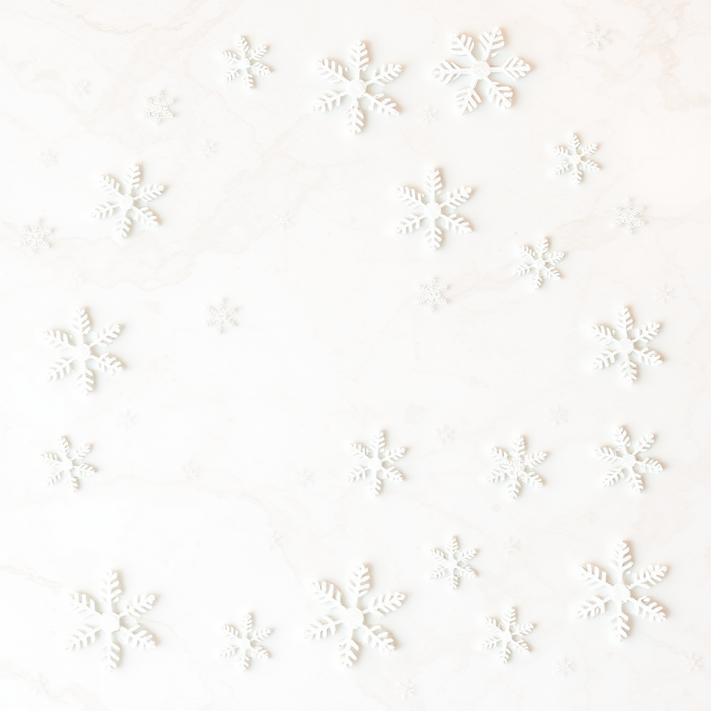 Delicate White Snowflakes Arranged on a Smooth Marble Surface Background