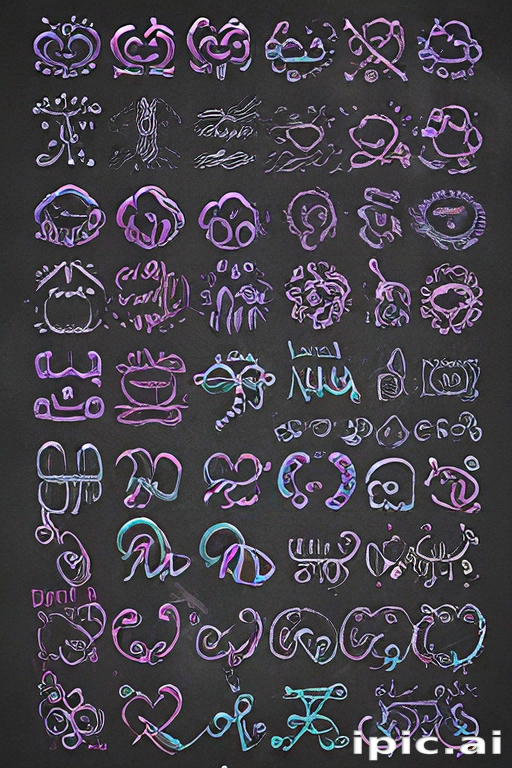 Colorful Collection of Intricate Symbols and Designs on a Dark Background