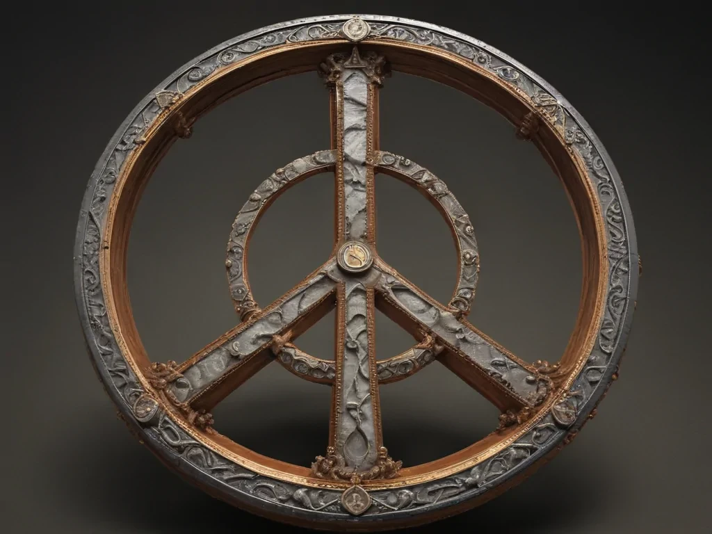 Intricately Crafted Peace Symbol Combining Wood and Metal Elements ...