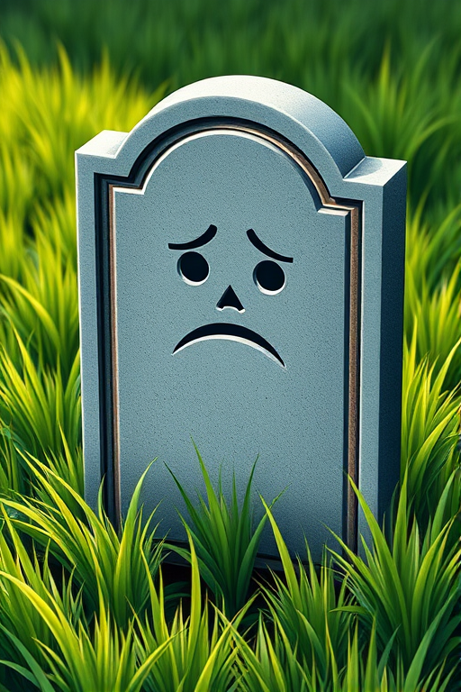 Create a high-resolution illustration of a gravestone with a sad face ...