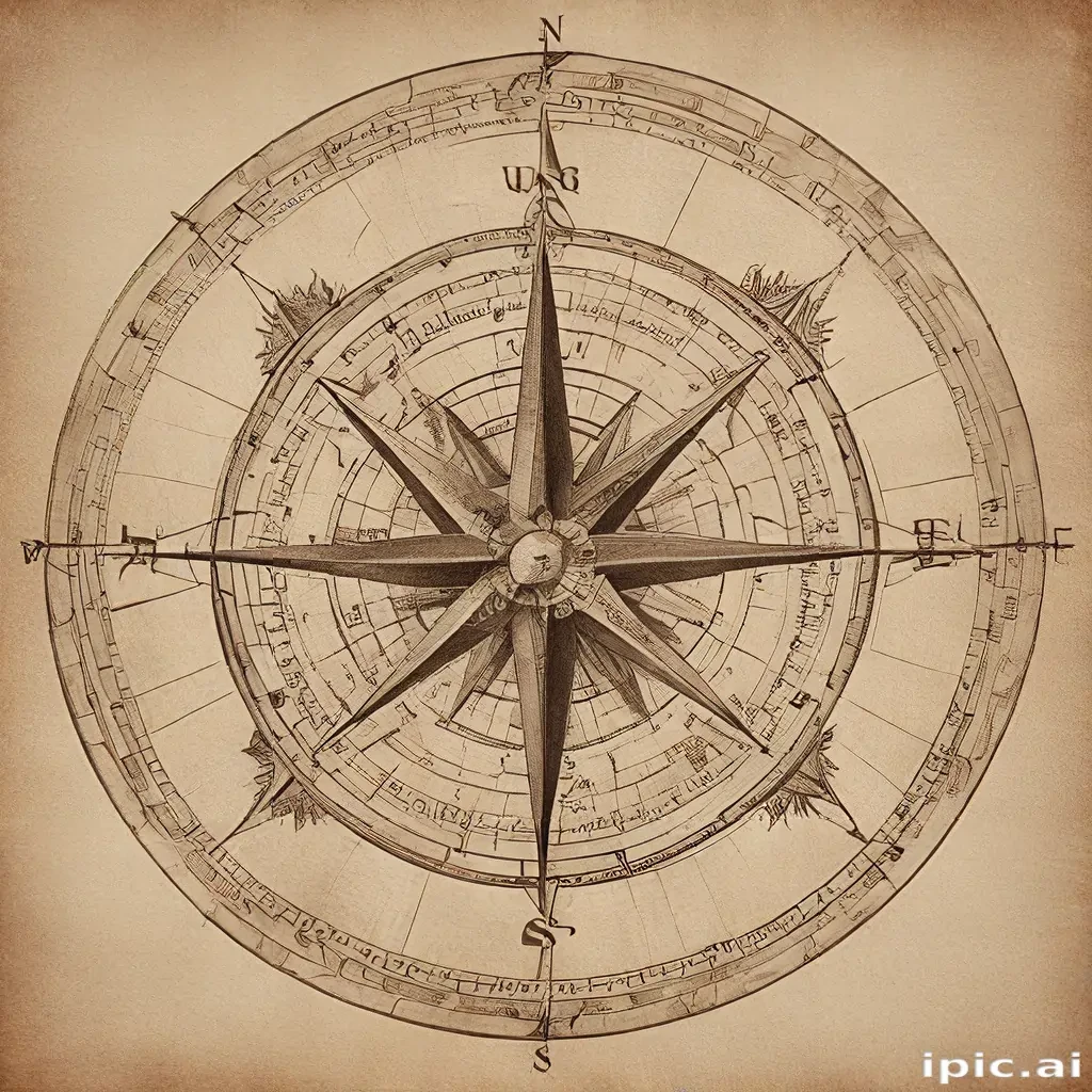 Intricate Vintage Compass Design with Cardinal Directions and Nautical ...