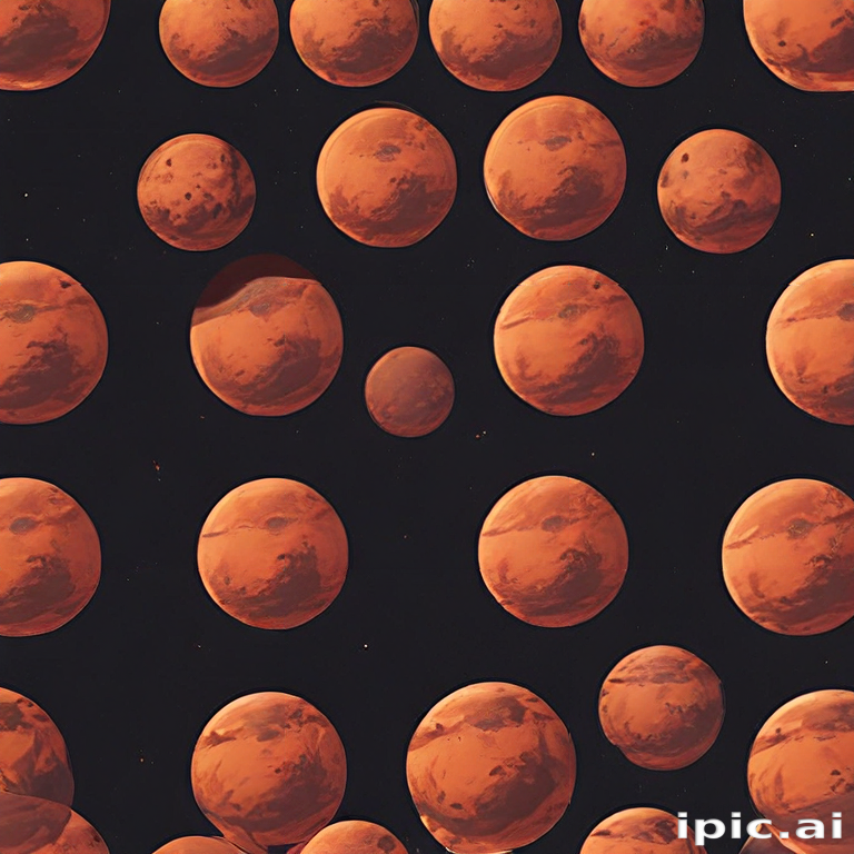 An Array of Mars Planets Floating in a Starry Cosmic Background