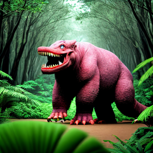 A giant land monster with sharp teeth in a jungle
