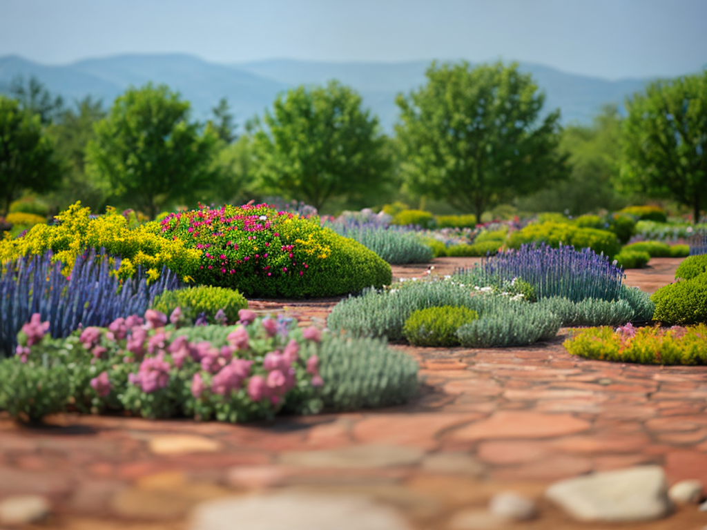 stone garden of flowers and shrubs