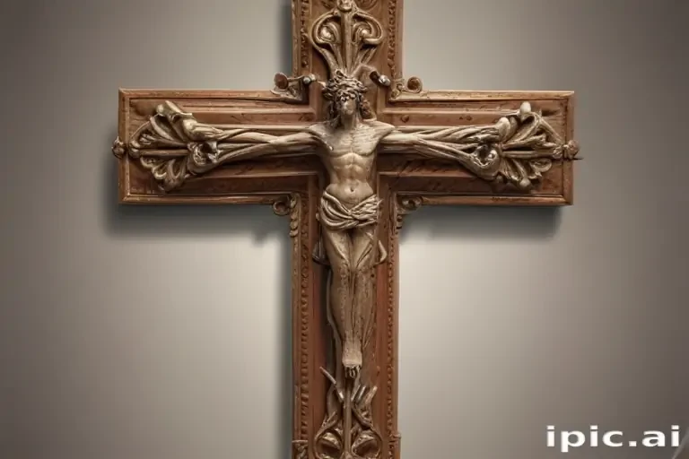 Intricate Wooden Cross with Detailed Carving of Crucified Figure