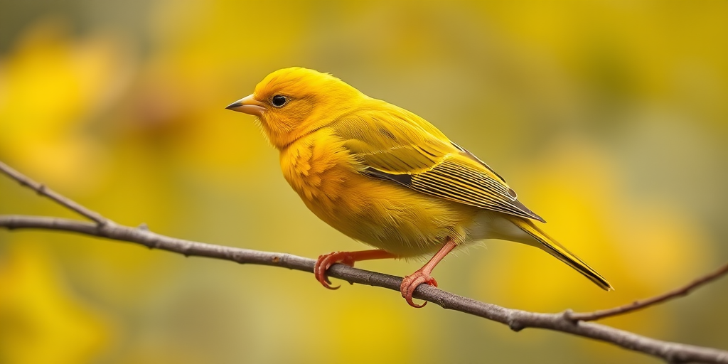 A Bright Yellow Canary Perched Gracefully on a Branch Surrounded by ...
