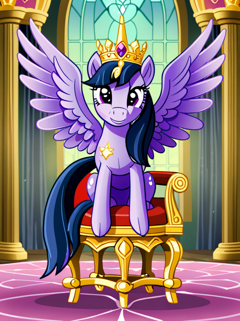 mlp pony alicorn twilight sparkel princess siting on the throne