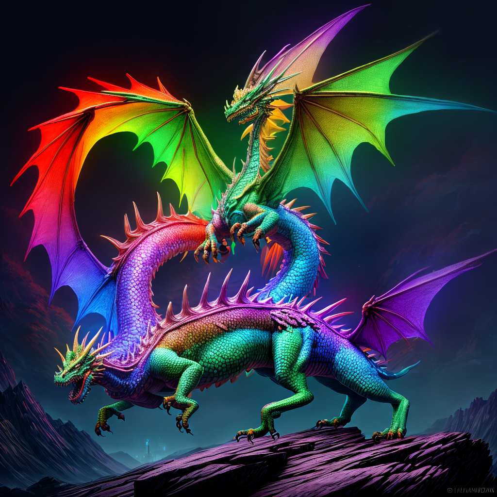 Rainbow Dragon, digital art, 4k, HD, detailed render, defined features ...