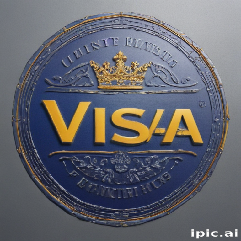 Stylized Logo of Visa with Crown and Decorative Elements in Blue