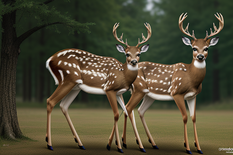Two Stylish Deer in Elegant High Heels Strolling Through a Forest