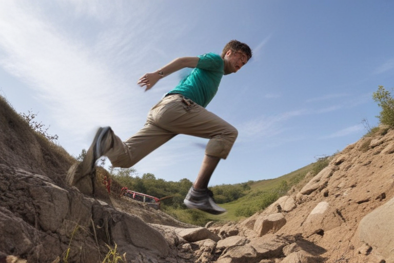 Man jumping across a ravine
