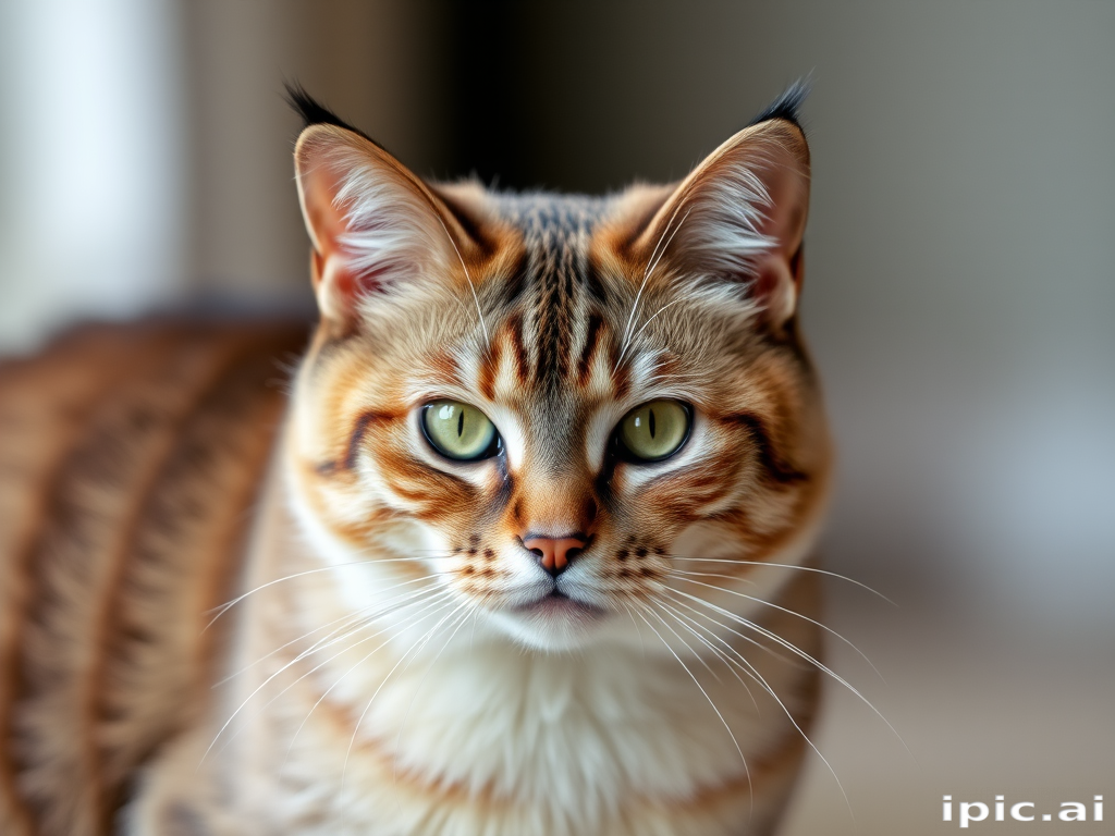 A Majestic Cat with Striking Green Eyes and Beautiful Fur Pattern