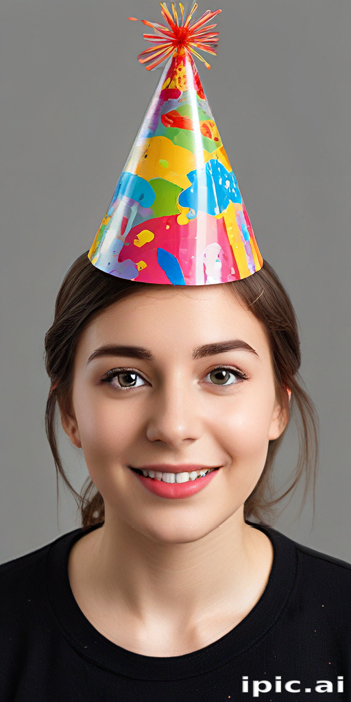 Joyful Celebration: Young Woman Wearing a Colorful Party Hat Smiling ...