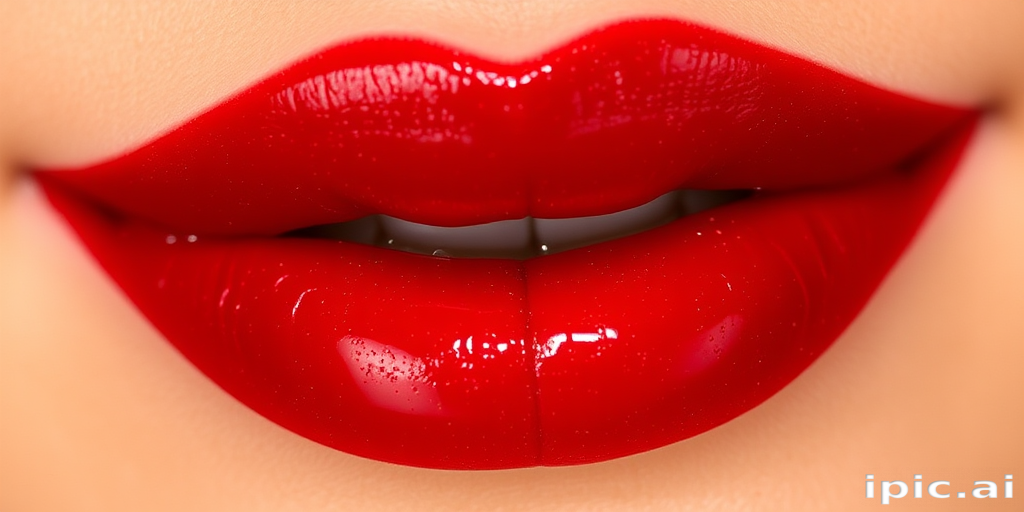 Vivid Close-Up of Glossy Red Lips Highlighting Bold Makeup Aesthetic