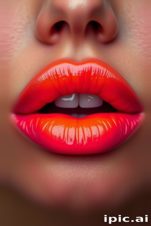 Vibrant Close-Up of Glossy Lips with a Stunning Gradient Effect