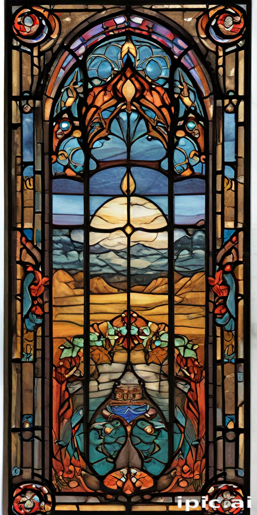 Stunning Stained Glass Window Depicting Nature and Tranquil Landscape Scene