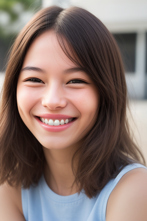 A Bright and Cheerful Young Woman Smiling Radiantly in Natural Light.