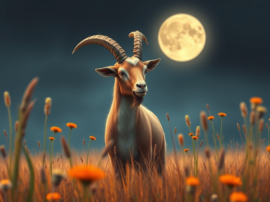 Create a high-resolution illustration of a mythical creature with goat ...
