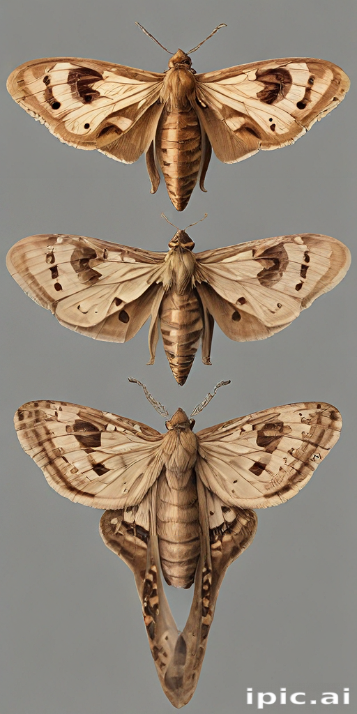 Detailed Display of Three Unique Moth Species Against a Neutral Background