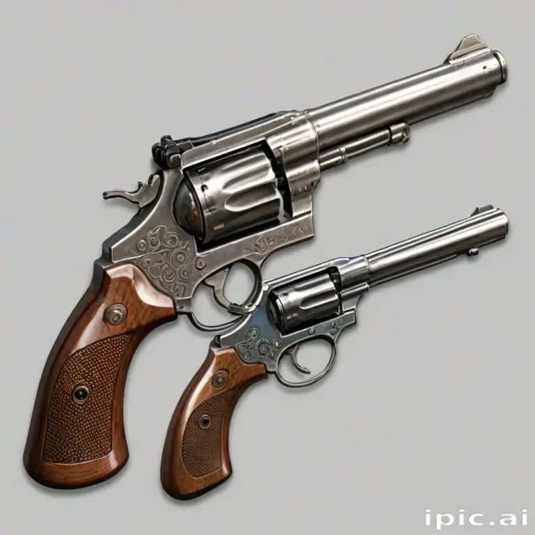 Two Vintage Revolvers with Elegant Wooden Grips and Polished Metal Finish