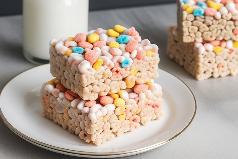 Deliciously Colorful Rice Cereal Treats Topped with Fun Candy Sprinkles.