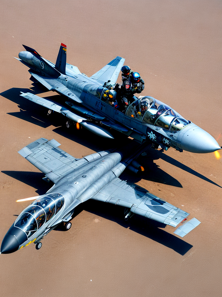 A fit black cat test pilot in front of a jet fighter