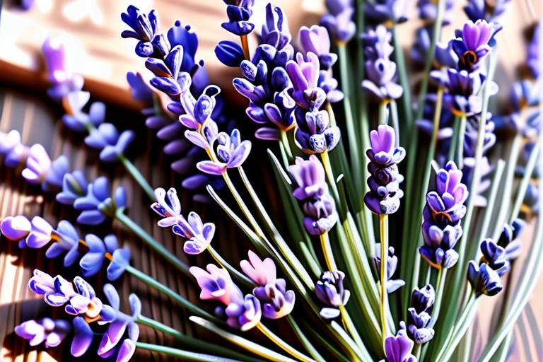 A Beautiful Arrangement of Fresh Lavender Blooms on a Wooden Surface