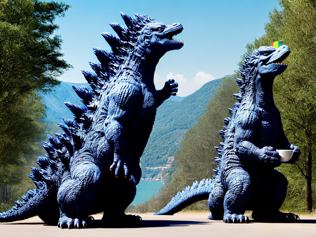 godzilla drinking coffee