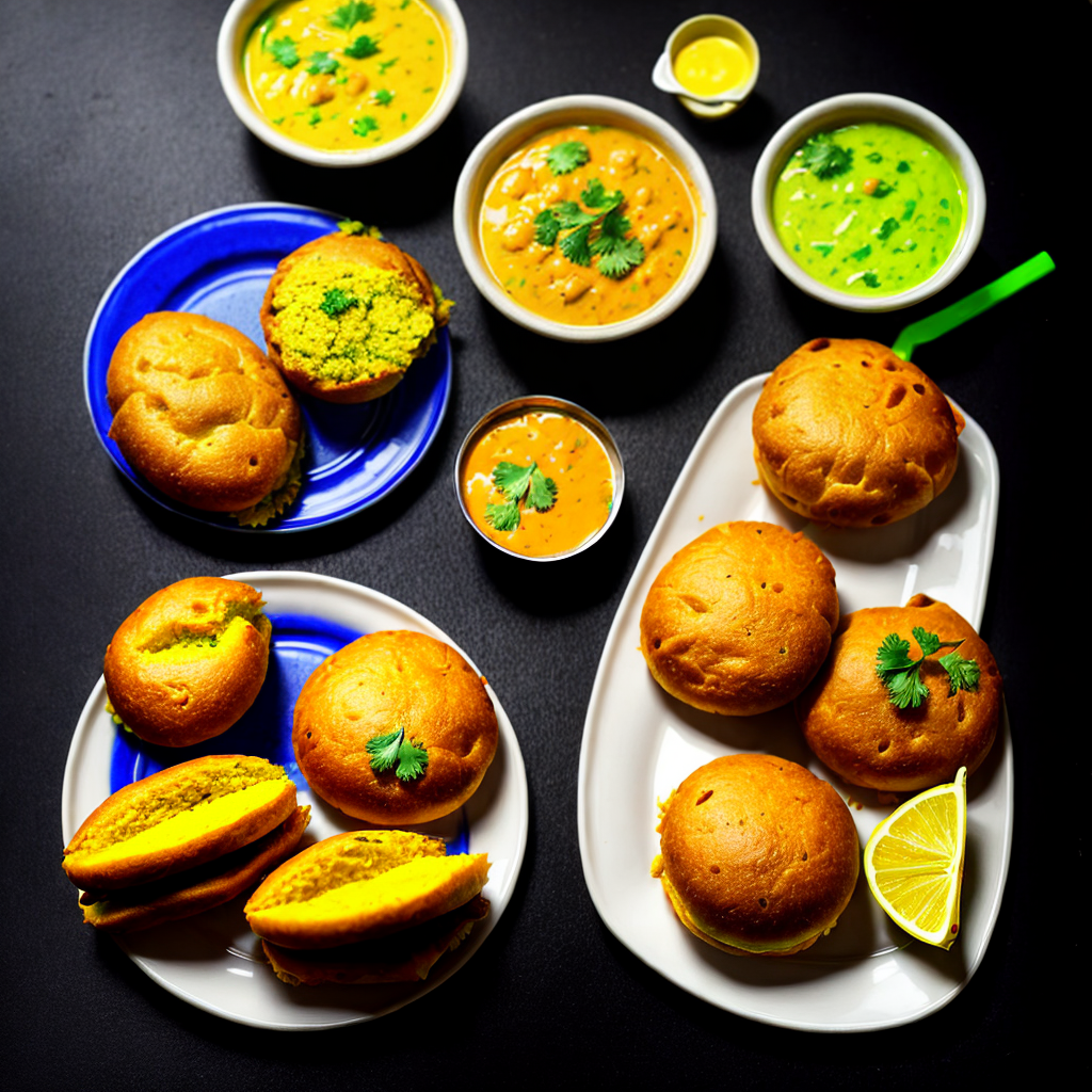 mumbai vada pav and mirchi in neon lighting and art colors