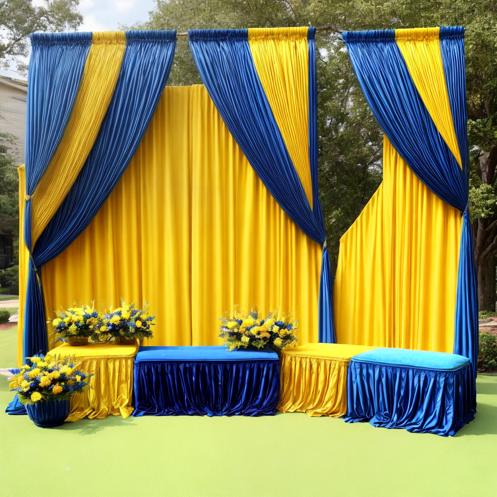 create me a couple seating stage with sofa and havey decorated backdrop ...