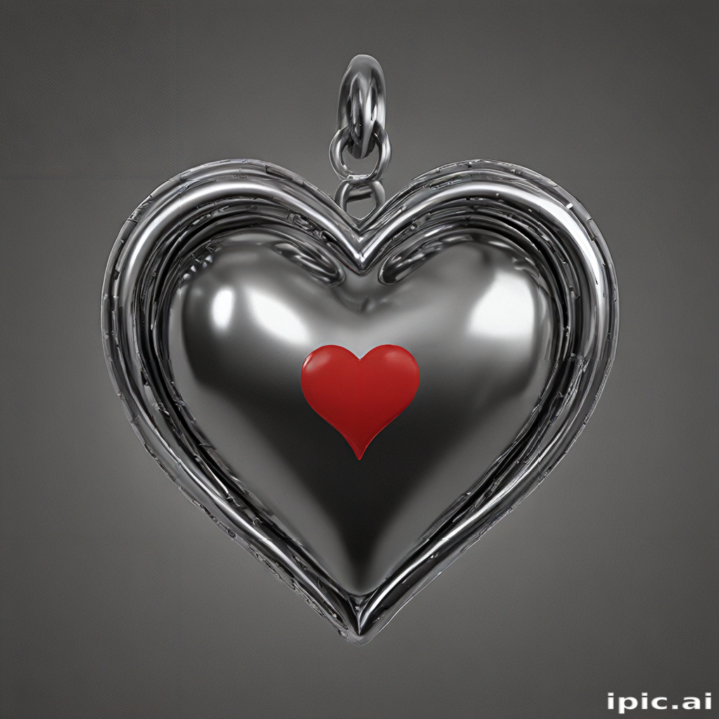 Shiny Silver Heart Pendant with a Bold Red Heart in the Center