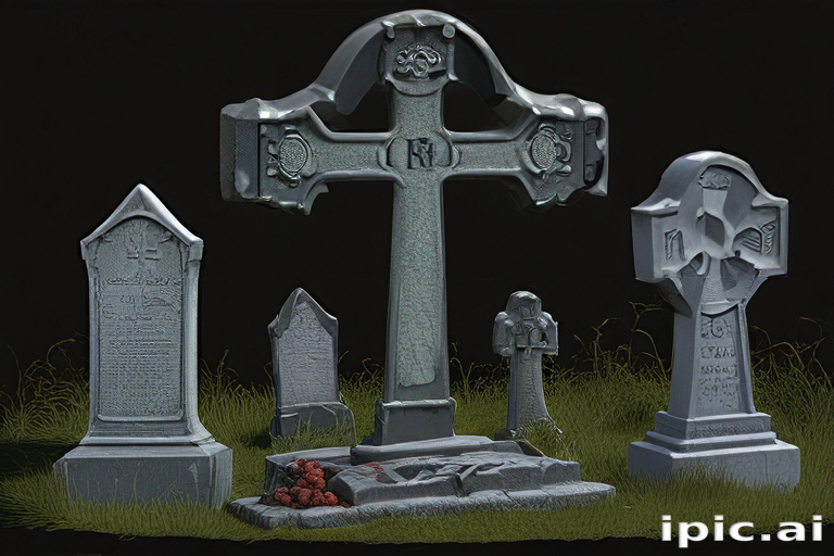 An Array of Intricately Designed Headstones in a Serene Graveyard Setting