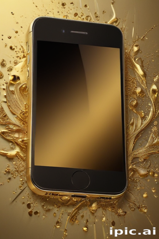 A Luxurious Golden Smartphone Surrounded by Gleaming Liquid Gold Splashes