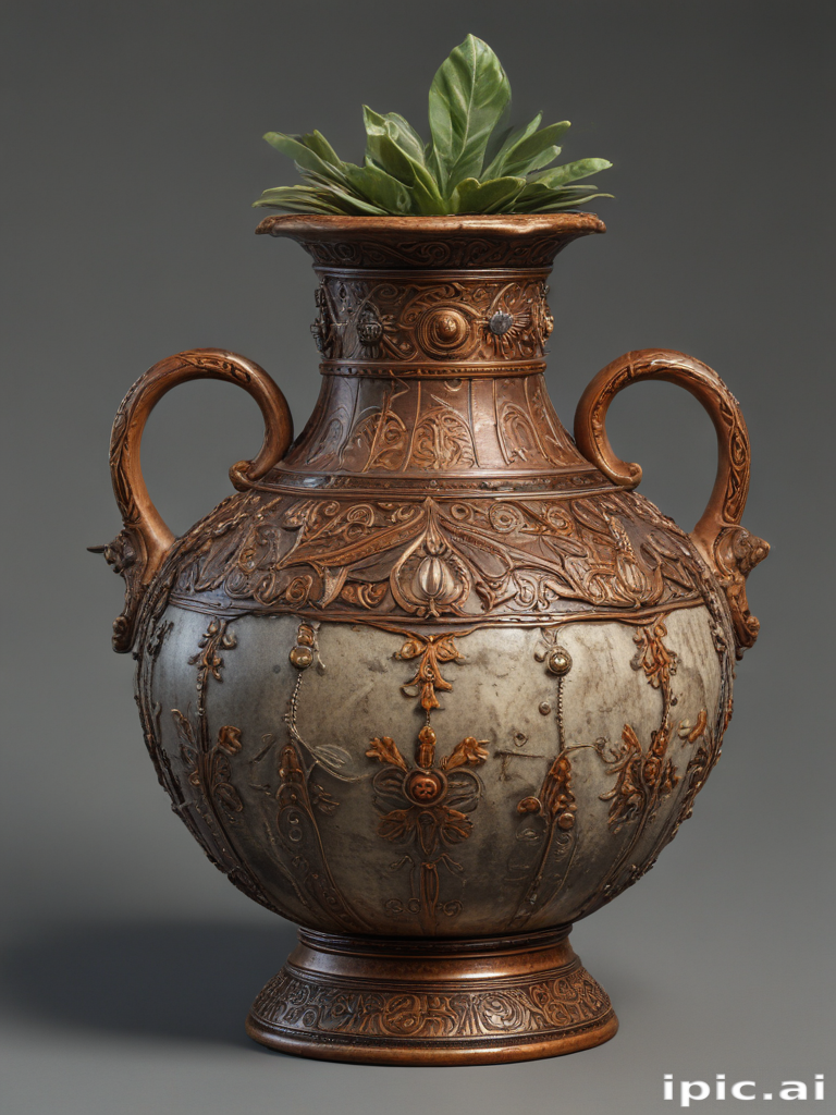 Intricately Designed Decorative Vase with Elegant Plant Arrangement on ...