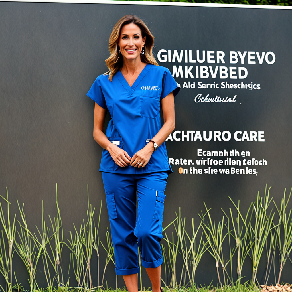 Beyond Care Scrubs printed on a billboard