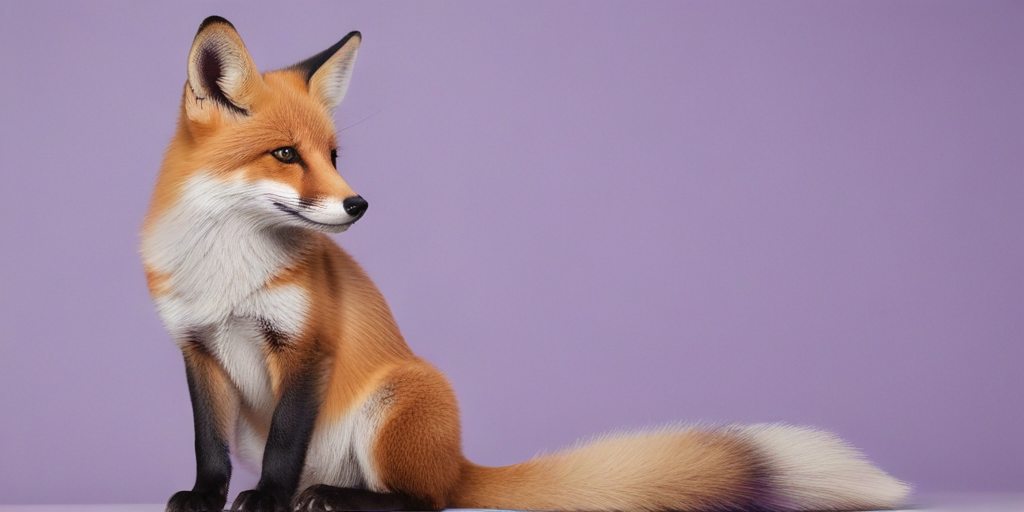 An abstract fox with rainbow color tail, sitting, with a lavender color ...