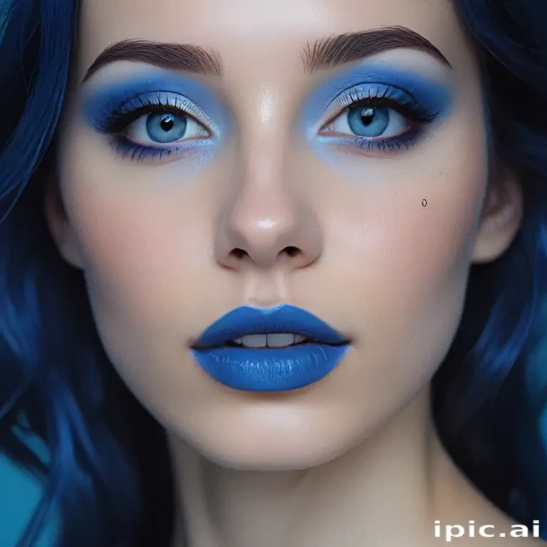 Striking Beauty Portrait Featuring Bold Blue Makeup and Captivating Eyes