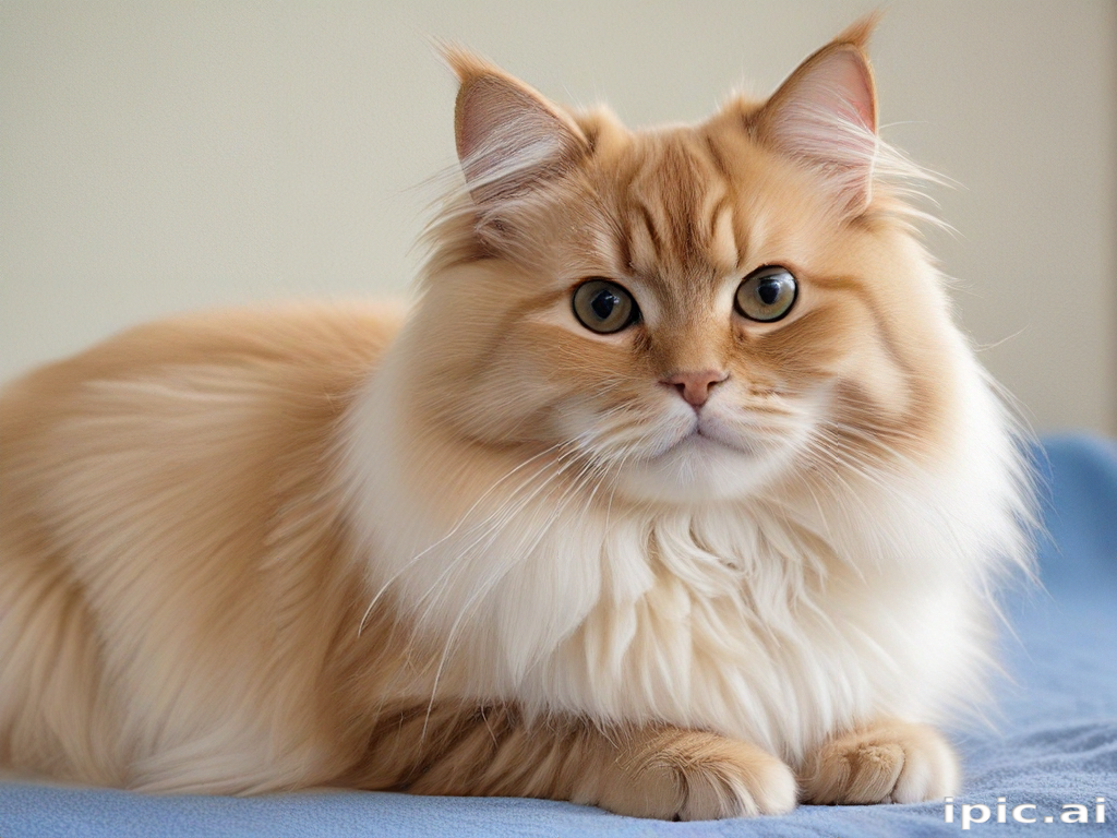 A Fluffy Ginger Cat with Beautiful Eyes Resting on a Soft Surface.