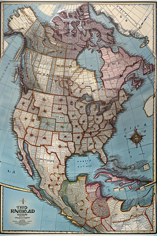 Detailed Historical Map of North America Showing Regions and Boundaries