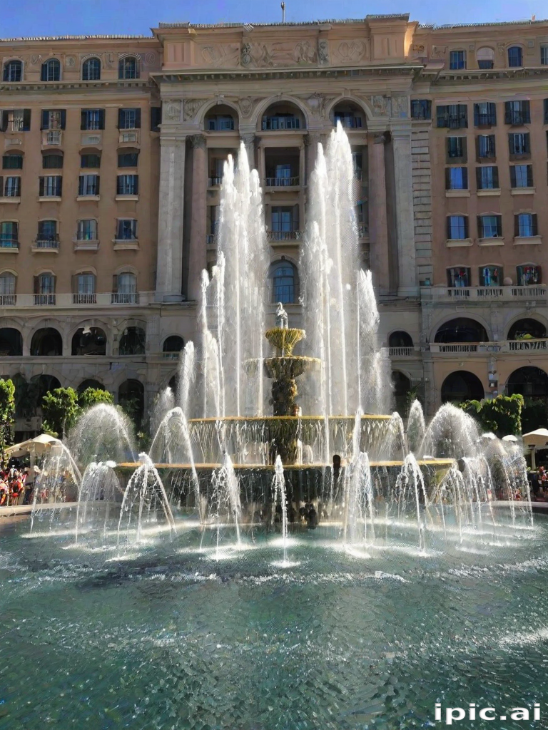 Stunning Water Fountain Surrounded by Elegant Architecture in a Vibrant ...
