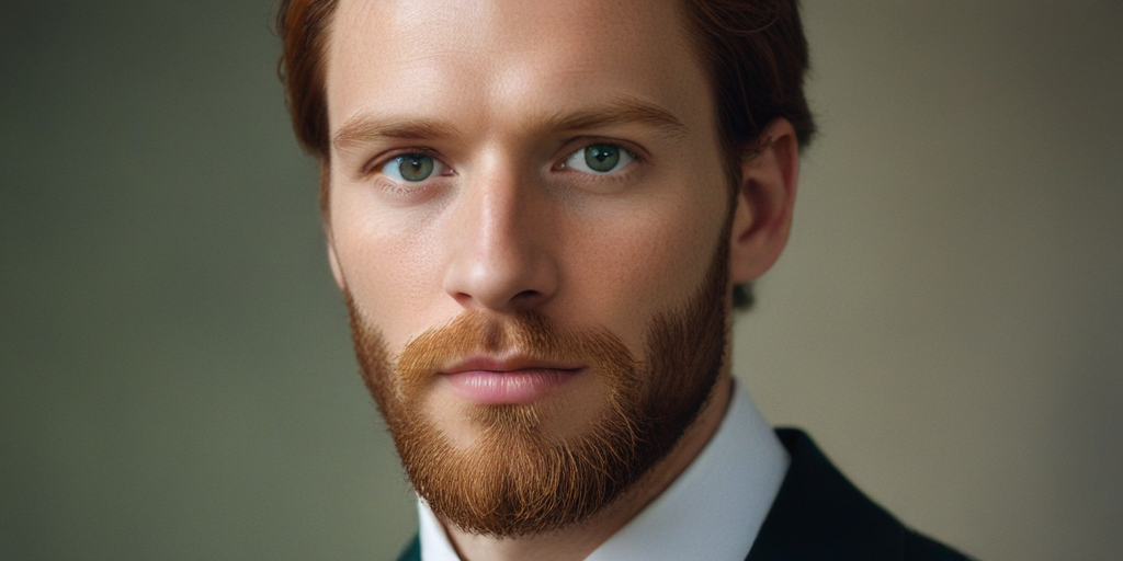 Handsome Tudor Earl red hair & beard, green eyes head & shoulders portrait