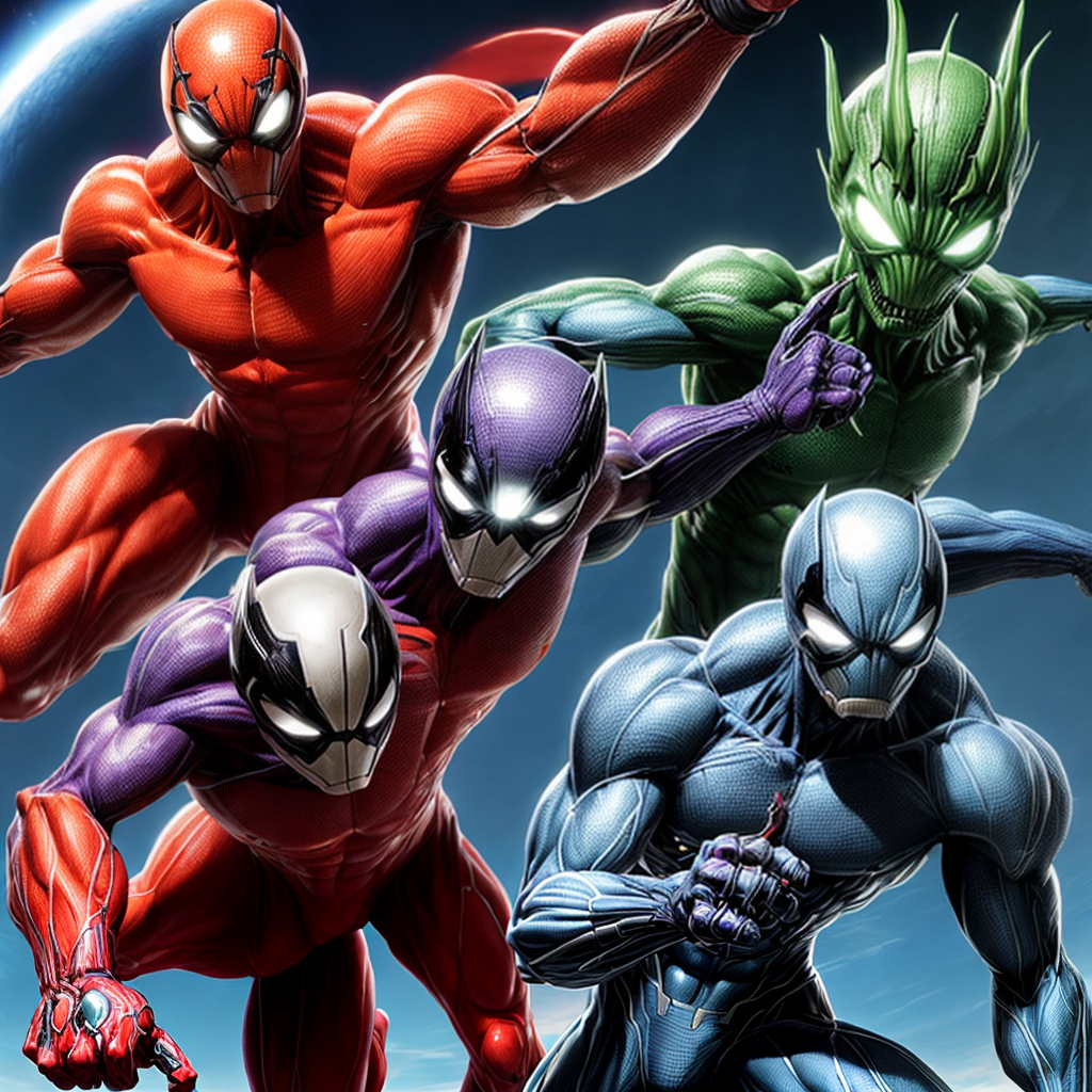 Two Male slender slim thin symbiotes with sinewy muscles, completely in ...